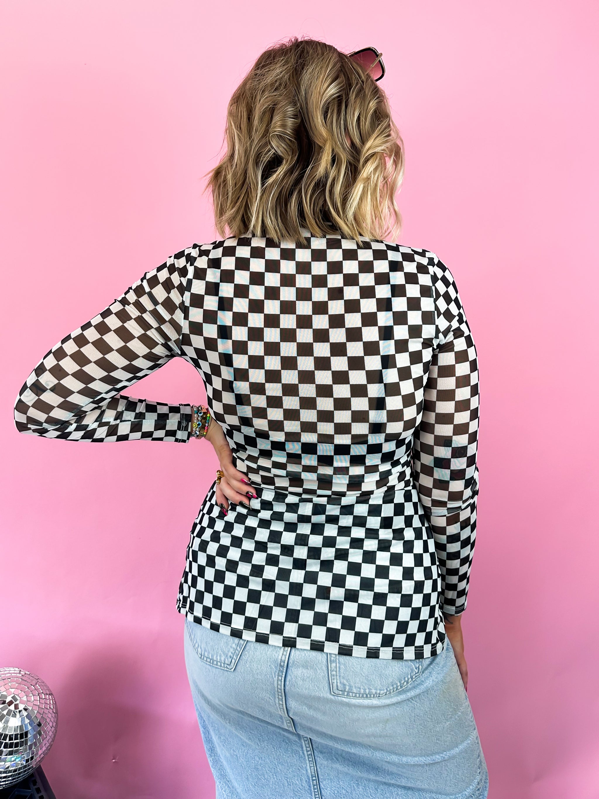 DREAMING OUT LOUD CHECKERED MESH TOP – Shop Alora Eden